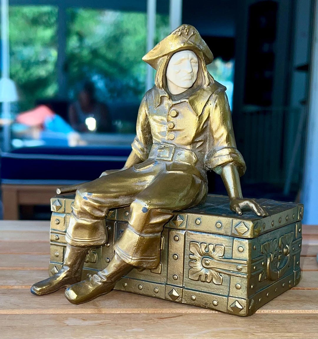Vintage J.B. Hirsch Pirate on Treasure Chest Trinket Box Art Deco Charm ...