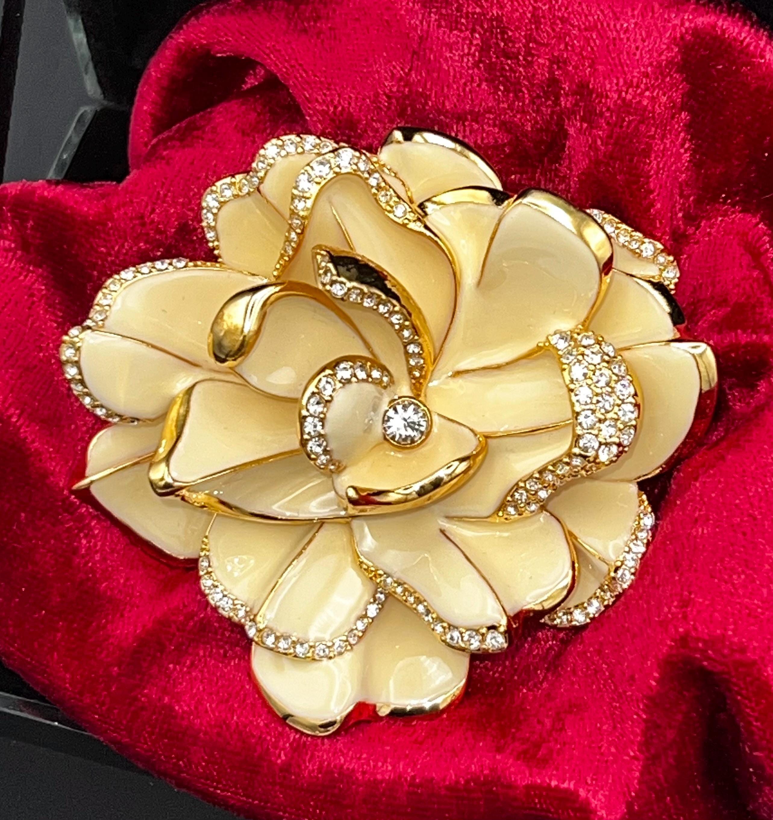 Joan Rivers Limited Edition Ivory Pavé Gardenia Swarovski Crystal Pin ...