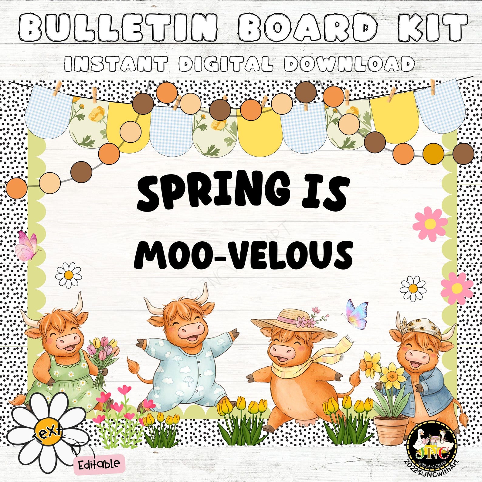 Highland Cow Spring Bulletin Board Kit | Moo-ving Into Spring Classroom ...