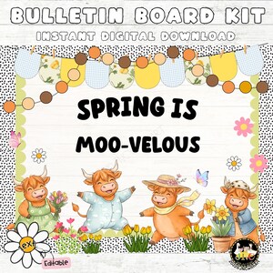 Highland Cow Spring Bulletin Board Kit | Moo-ving Into Spring Classroom ...