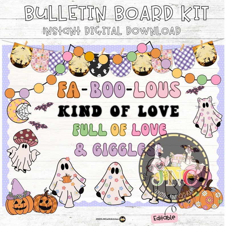 Groovy Ghost Halloween Bulletin Board Kit: Retro Classroom Decor (PDF ...