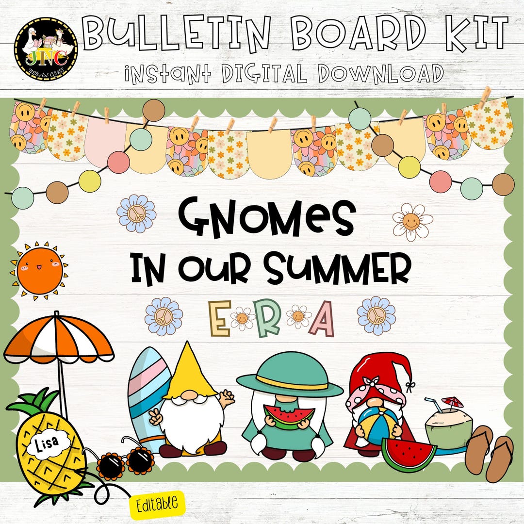 Summer Gnome Bulletin Board Kit | Editable Classroom Decor (digital ...
