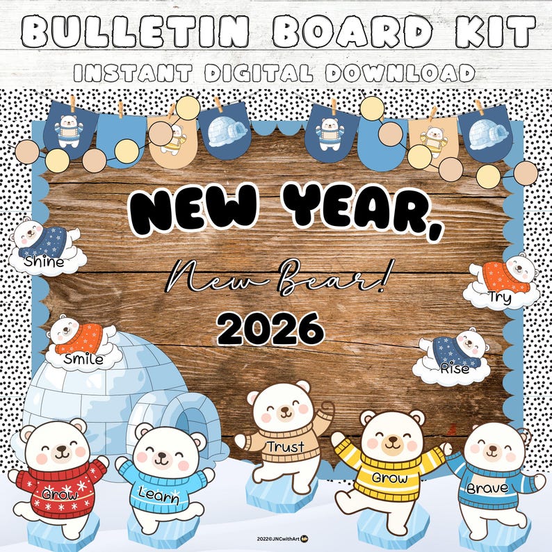 Polar Bear New Year 2026 Bulletin Board Kit (digital Download) - Etsy