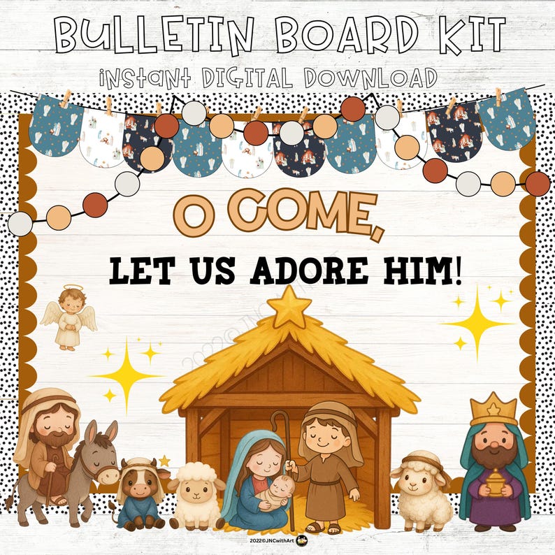 Nativity Bulletin Board, Baby Jesus Scene, Winter Christmas Door Decor ...
