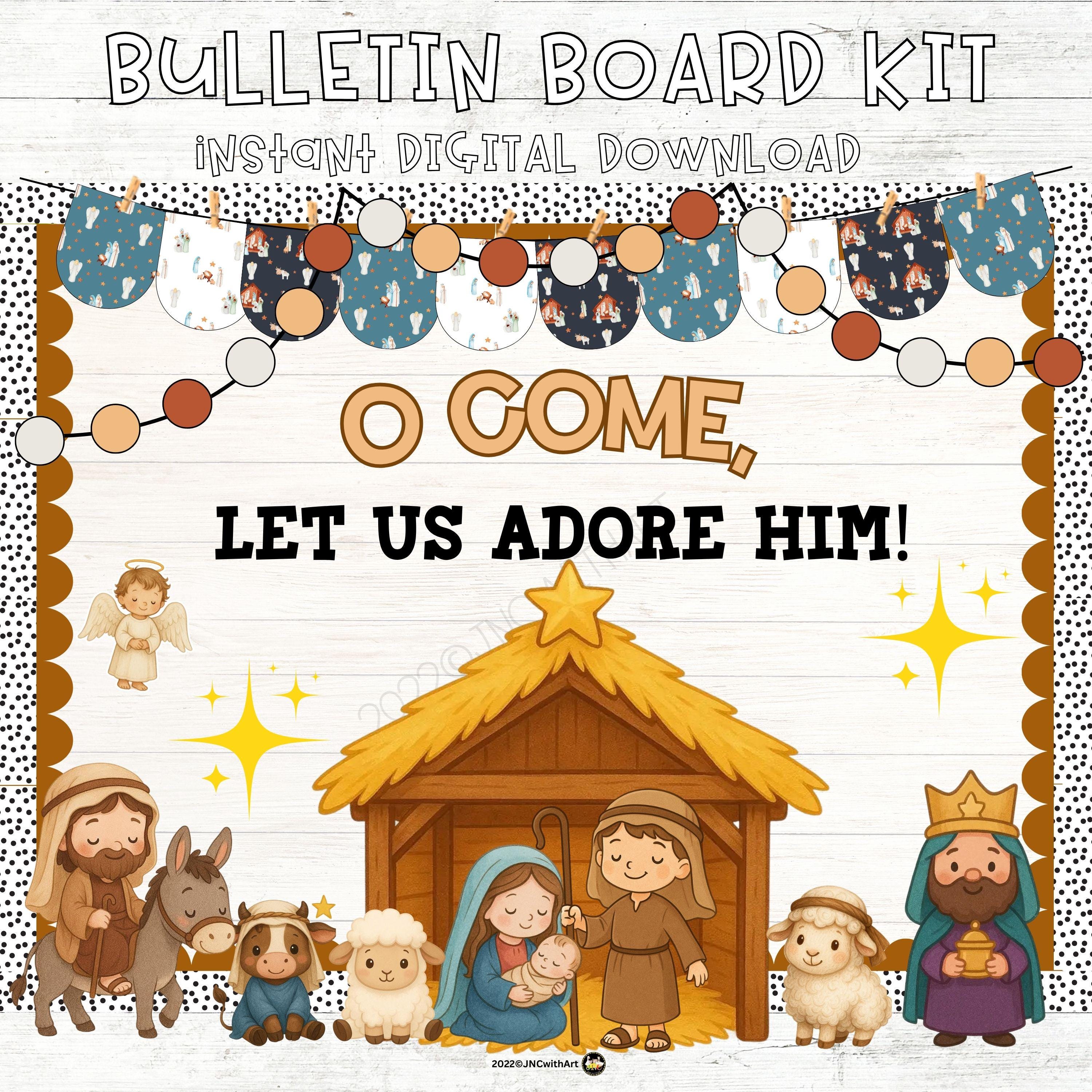 Nativity Bulletin Board, Baby Jesus Scene, Winter Christmas Door Decor ...
