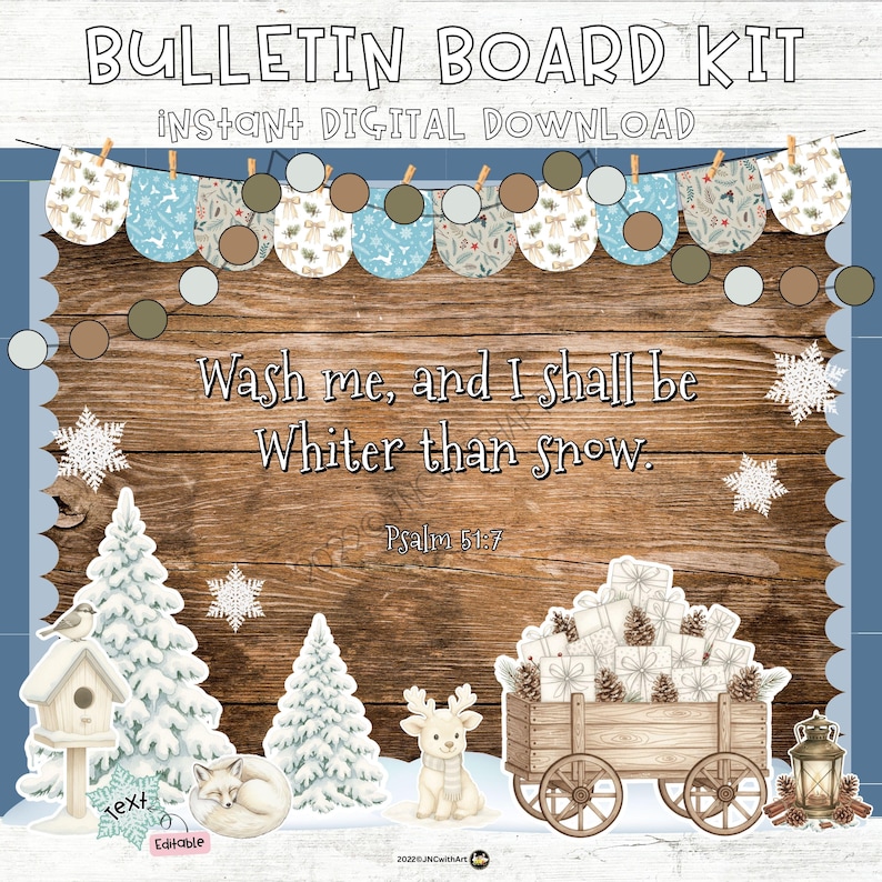 Winter Christian Bulletin Board Kit | Snow Scripture Decor (digital ...