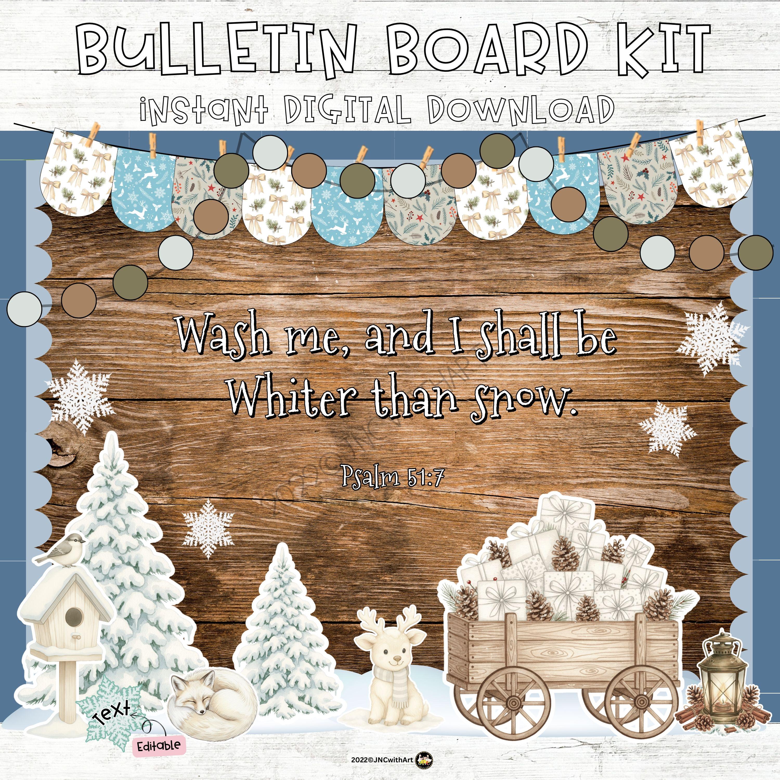 Winter Christian Bulletin Board Kit | Snow Scripture Decor (digital ...