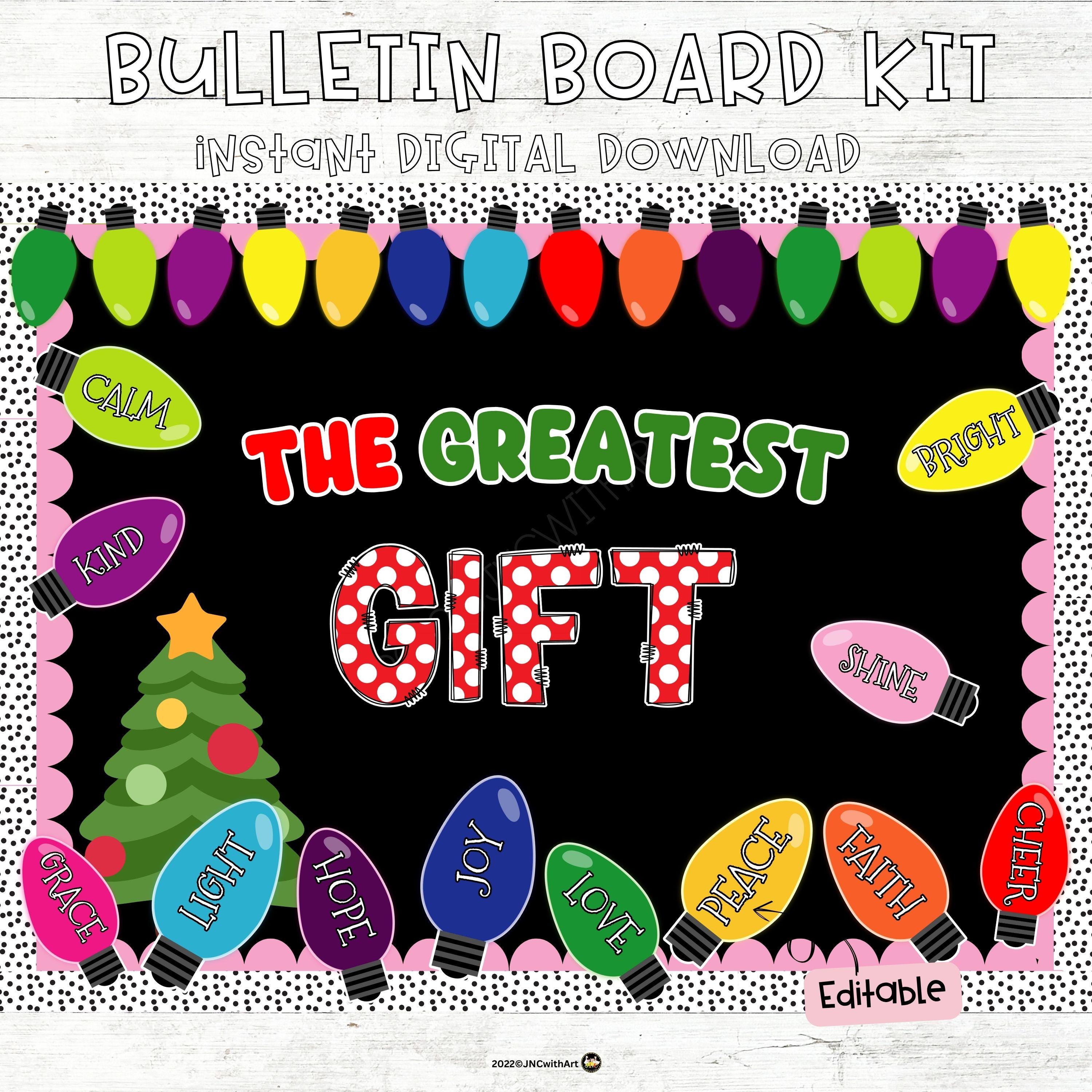 Christmas Lights Bulletin Board Kit | JOY and BRIGHT Classroom (digital ...