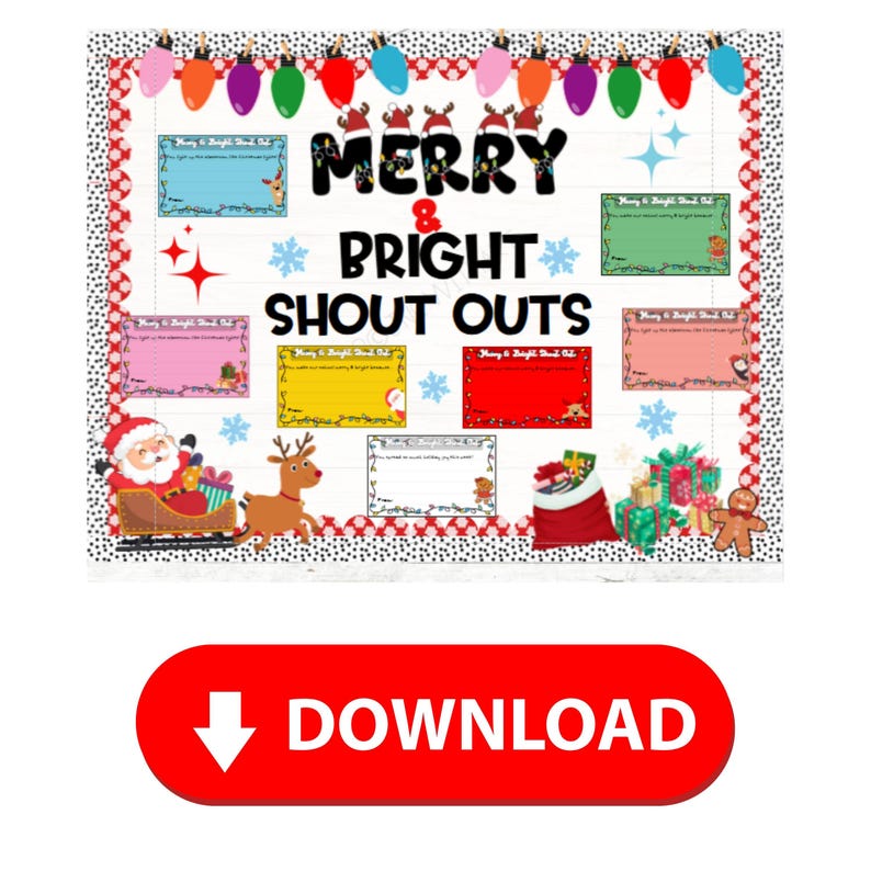 Christmas Staff Shout Out Board Kit: Merry & Bright Bulletin (editable ...
