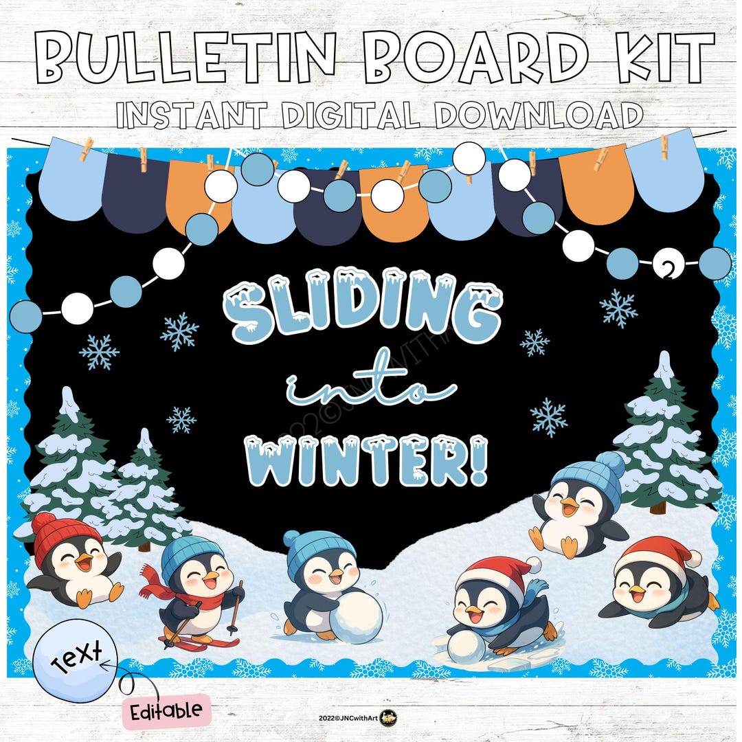 Winter Penguin Bulletin Board Kit: Editable Classroom Decor (digital ...