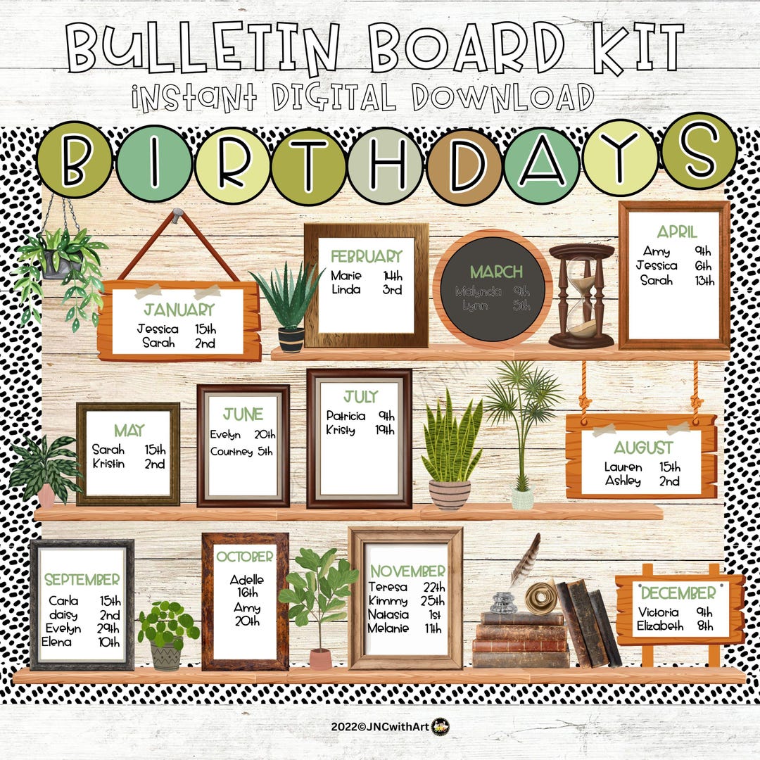 Birthday Bulletin Board Kit | Birthday Chart Nature Themed | Editable ...