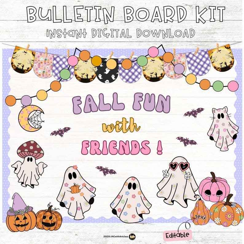 Groovy Ghost Halloween Bulletin Board Kit: Retro Classroom Decor (PDF ...