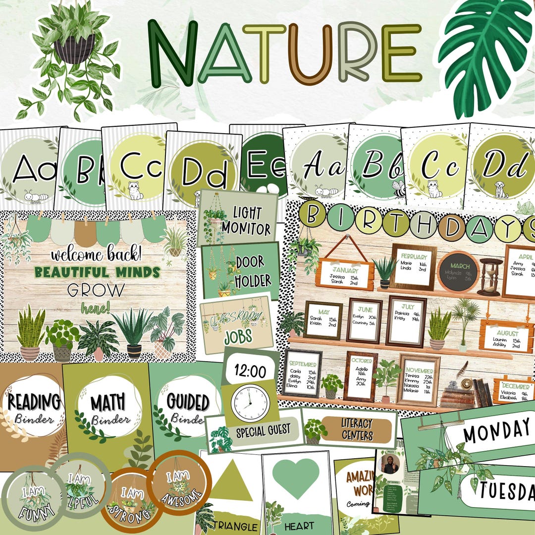 Nature Classroom Decor Bundle | Botanical Bulletin Board Kit | Calm ...