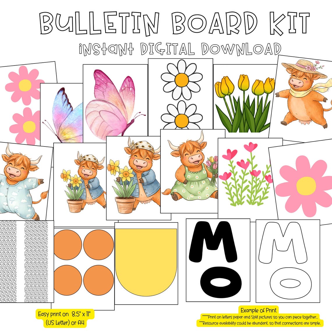 Highland Cow Spring Bulletin Board Kit | Moo-ving Into Spring Classroom ...