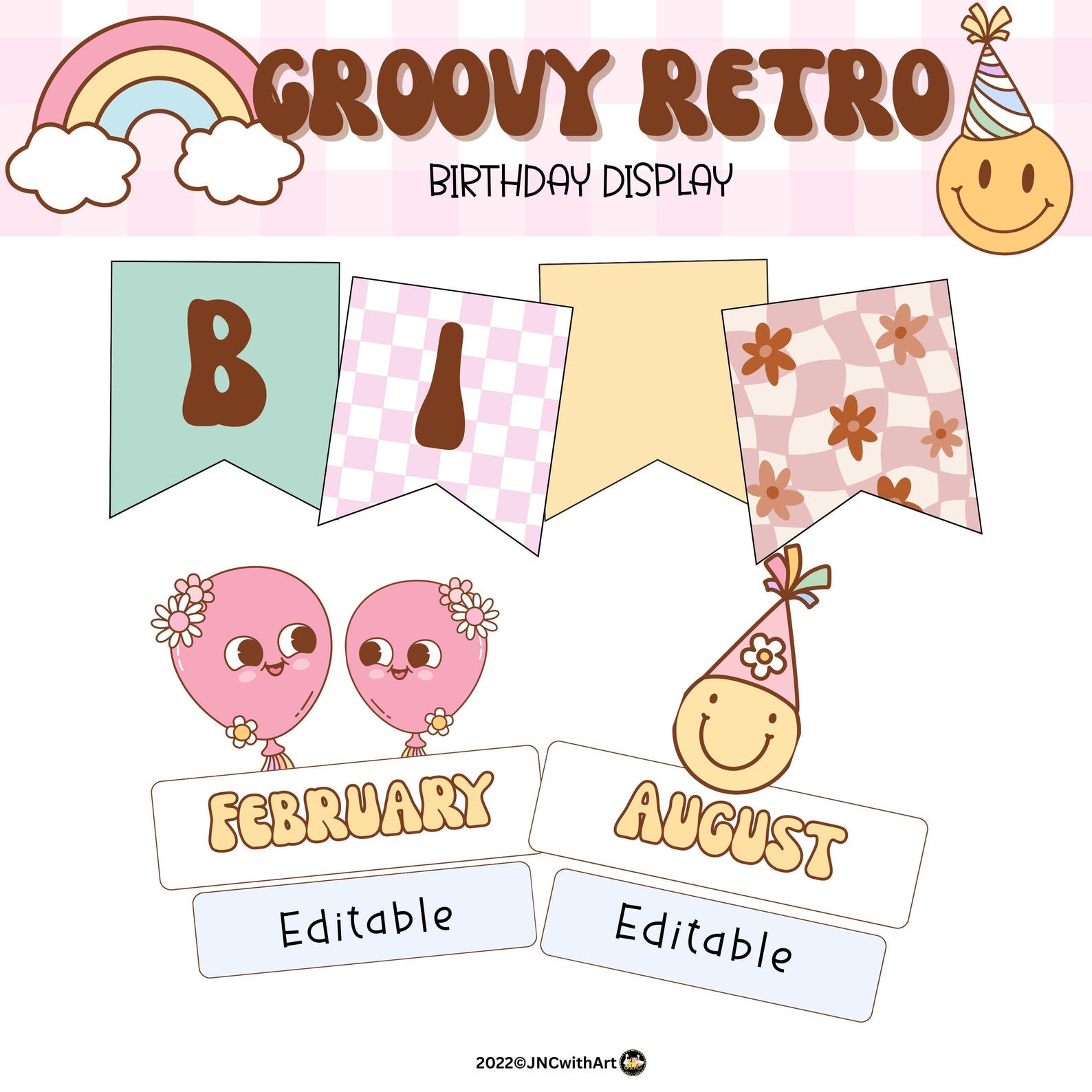 Birthday Bulletin Board, Classroom Groovy Retro Pastel Party Themed ...