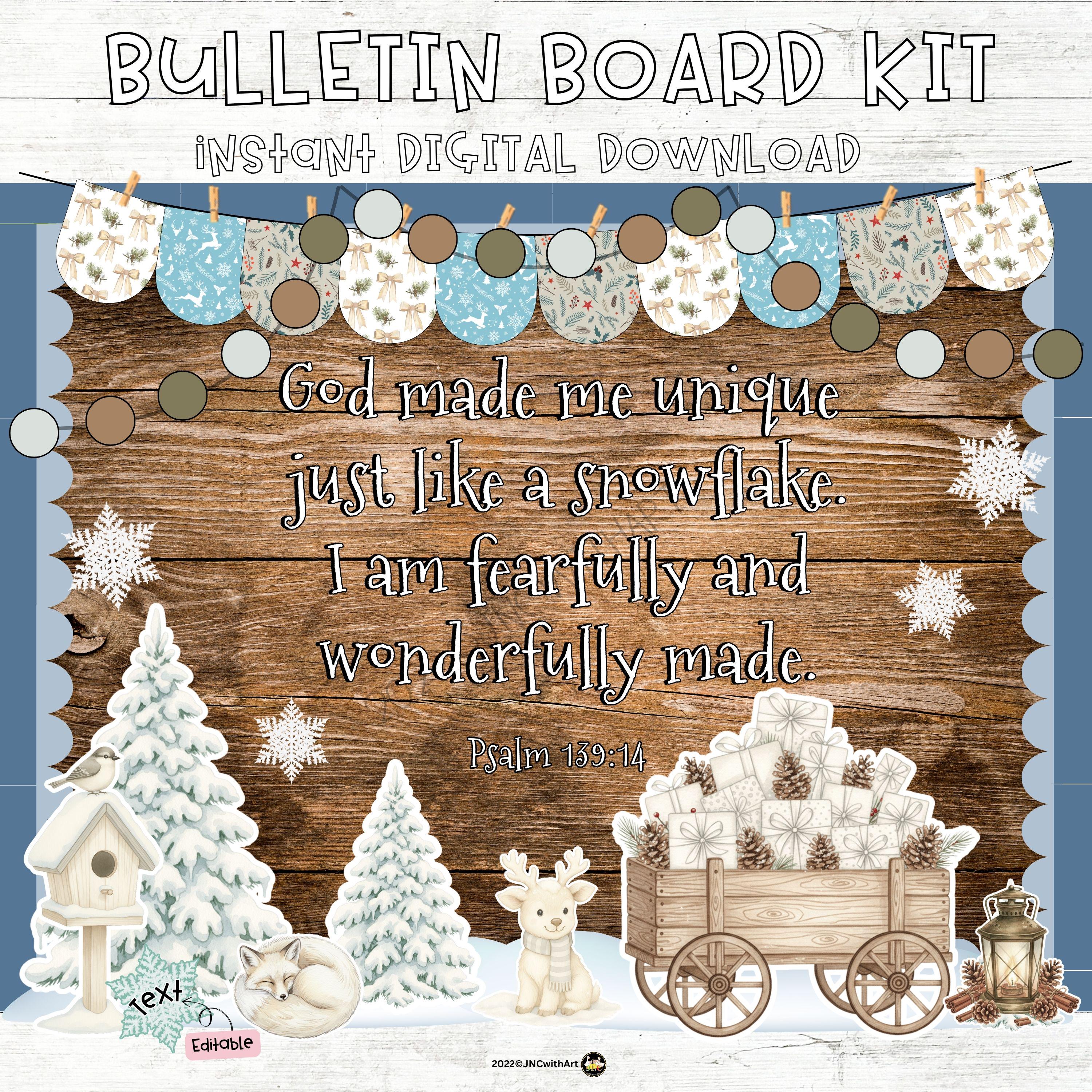 Winter Christian Bulletin Board Kit | Snow Scripture Decor (digital ...