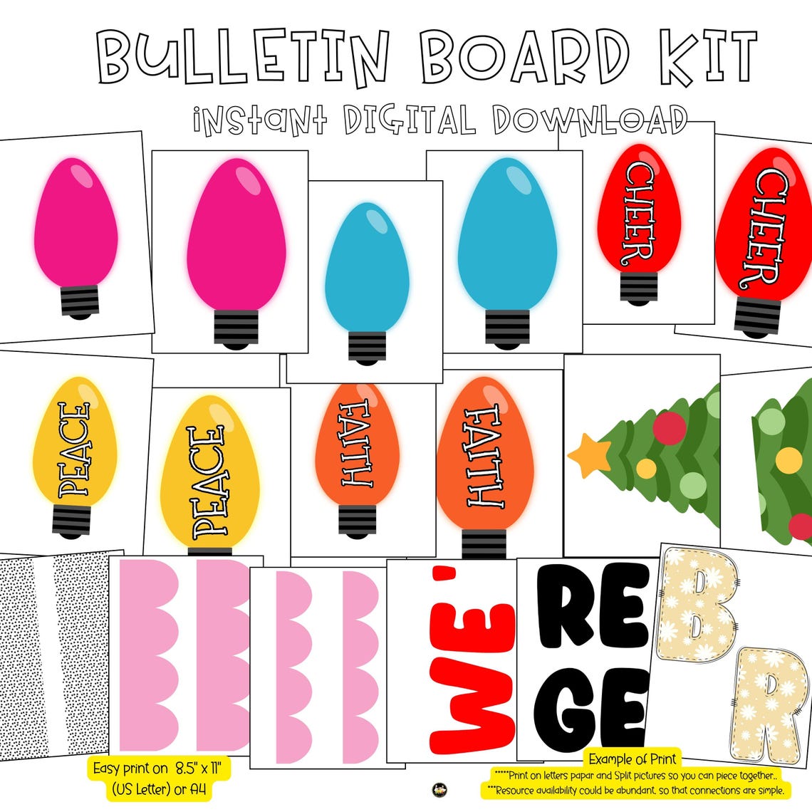 Christmas Lights Bulletin Board Kit | JOY and BRIGHT Classroom (digital ...