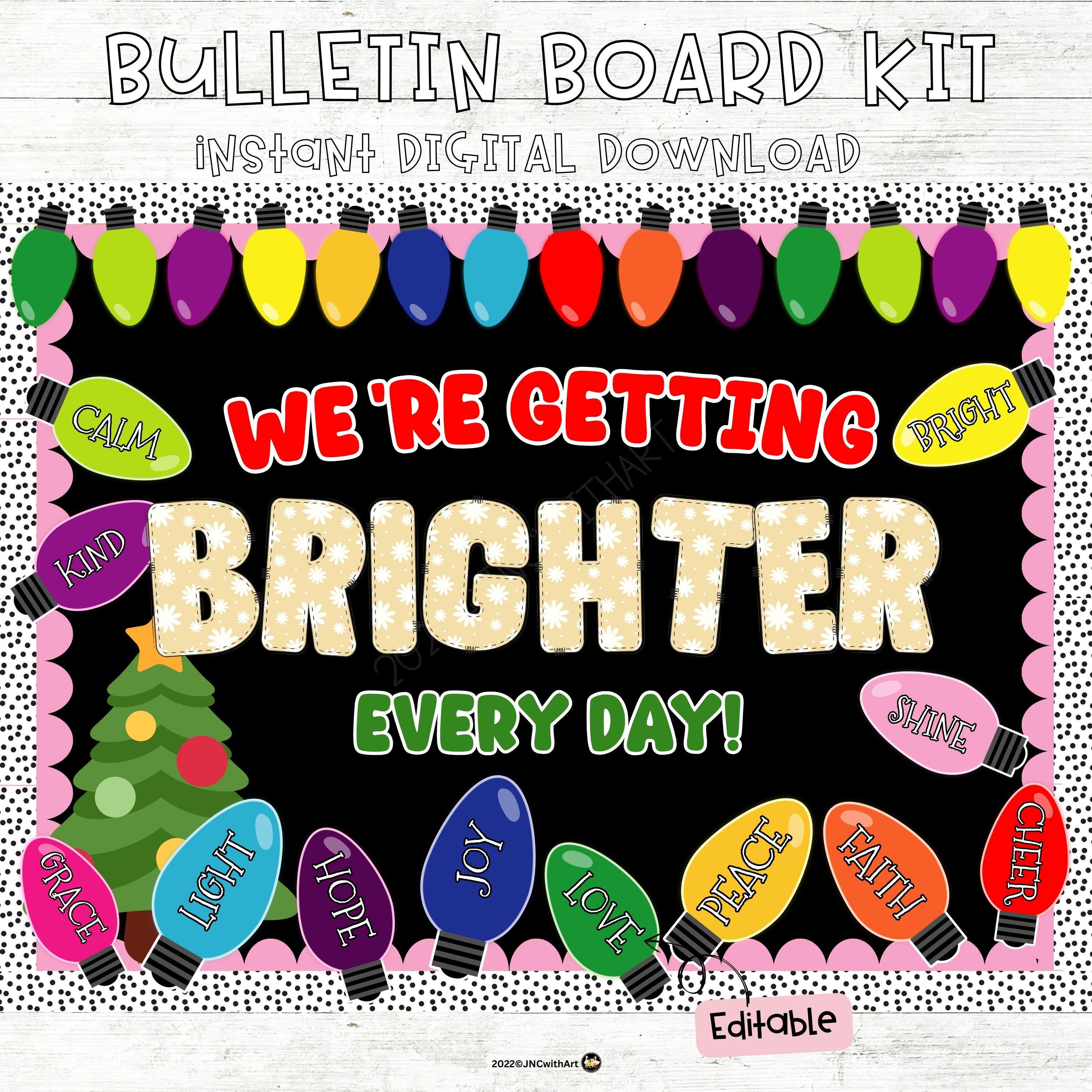Christmas Lights Bulletin Board Kit | JOY and BRIGHT Classroom (digital ...