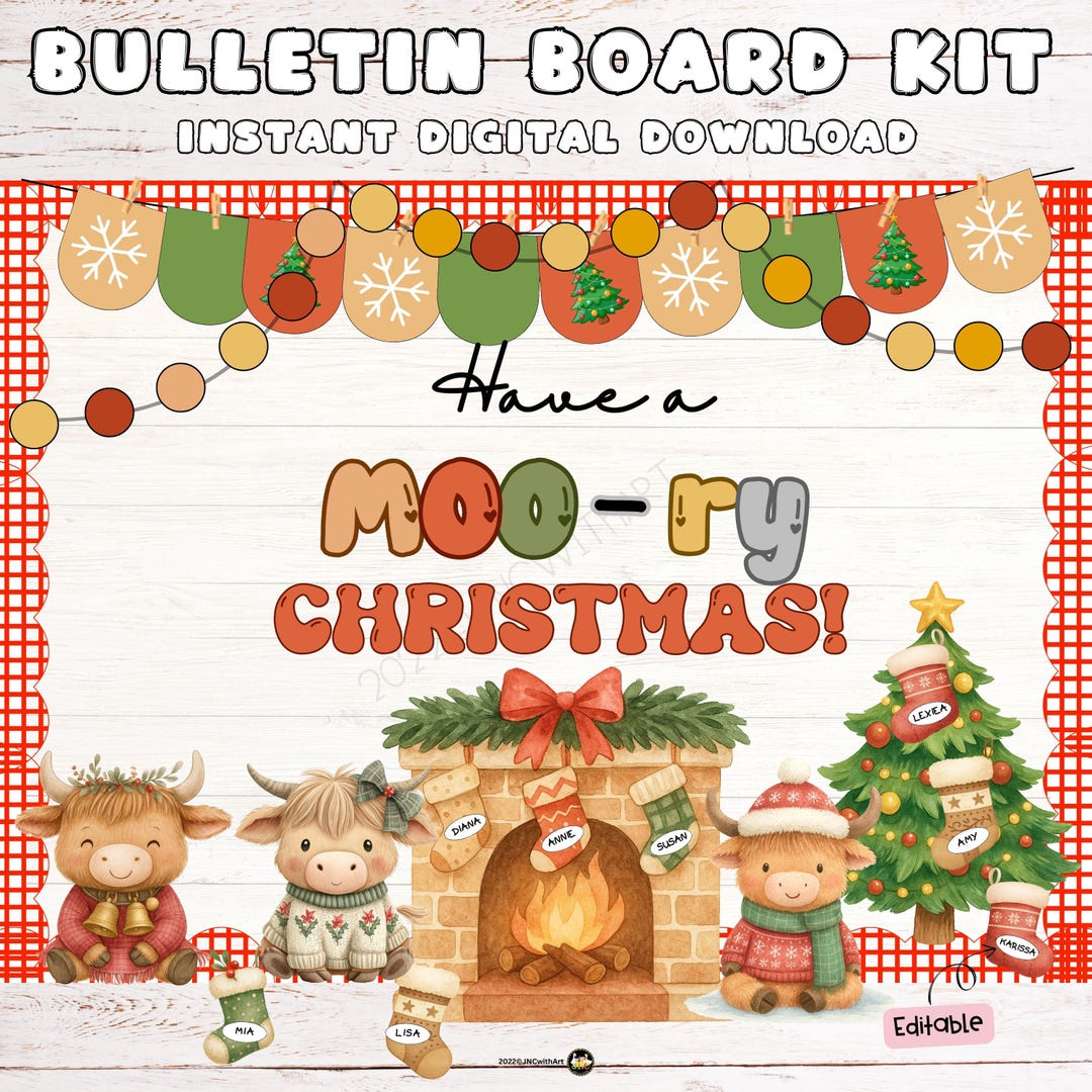 Highland Cow Christmas Bulletin Board Kit: Cozy Classroom Decor ...
