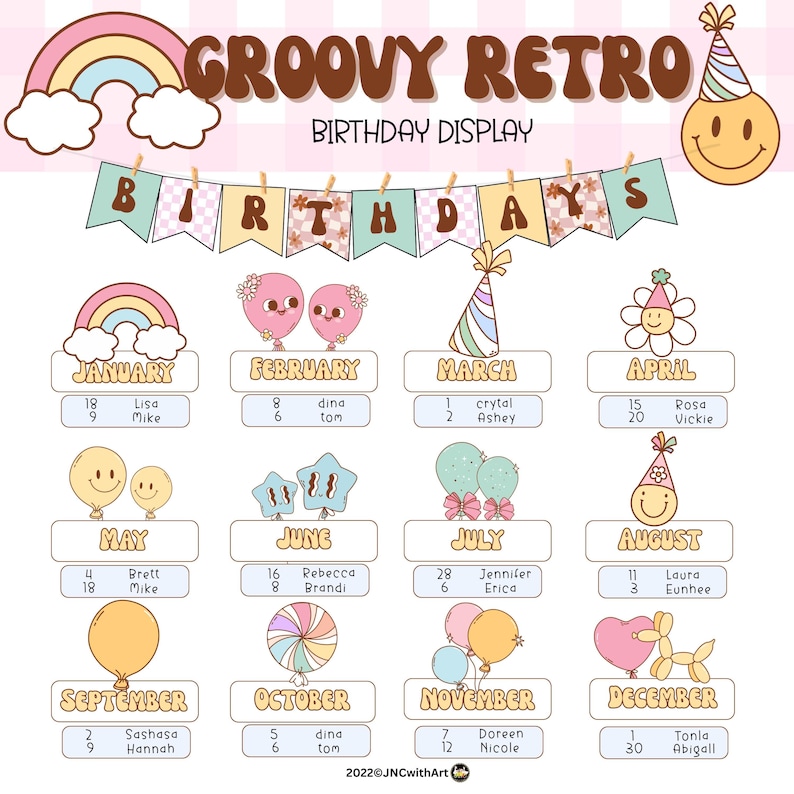 Birthday Bulletin Board, Classroom Groovy Retro Pastel Party Themed ...