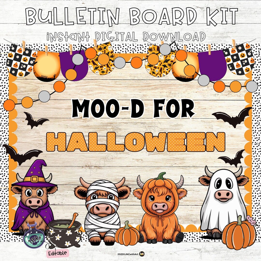 Cow Halloween Bulletin Board Kit | Editable Classroom Decor (digital ...