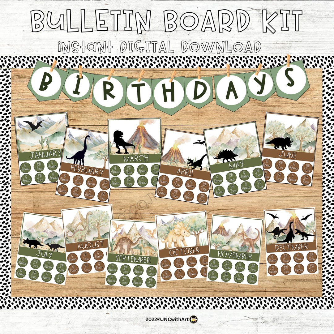 Birthday Bulletin Board Kit Birthday Chart Dinosaur Themed | Editable ...