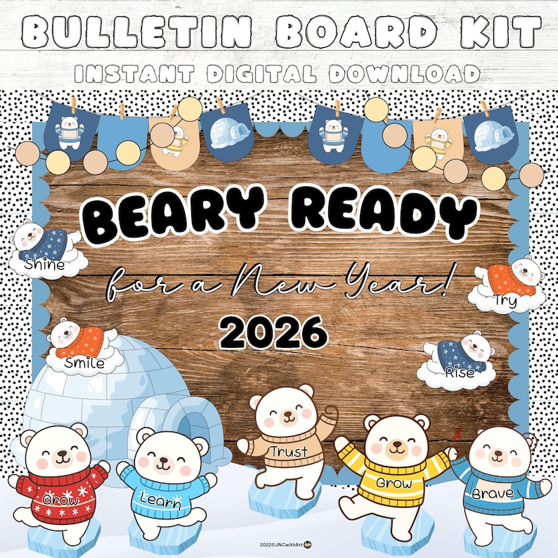 Polar Bear New Year 2026 Bulletin Board Kit (digital Download) - Etsy UK