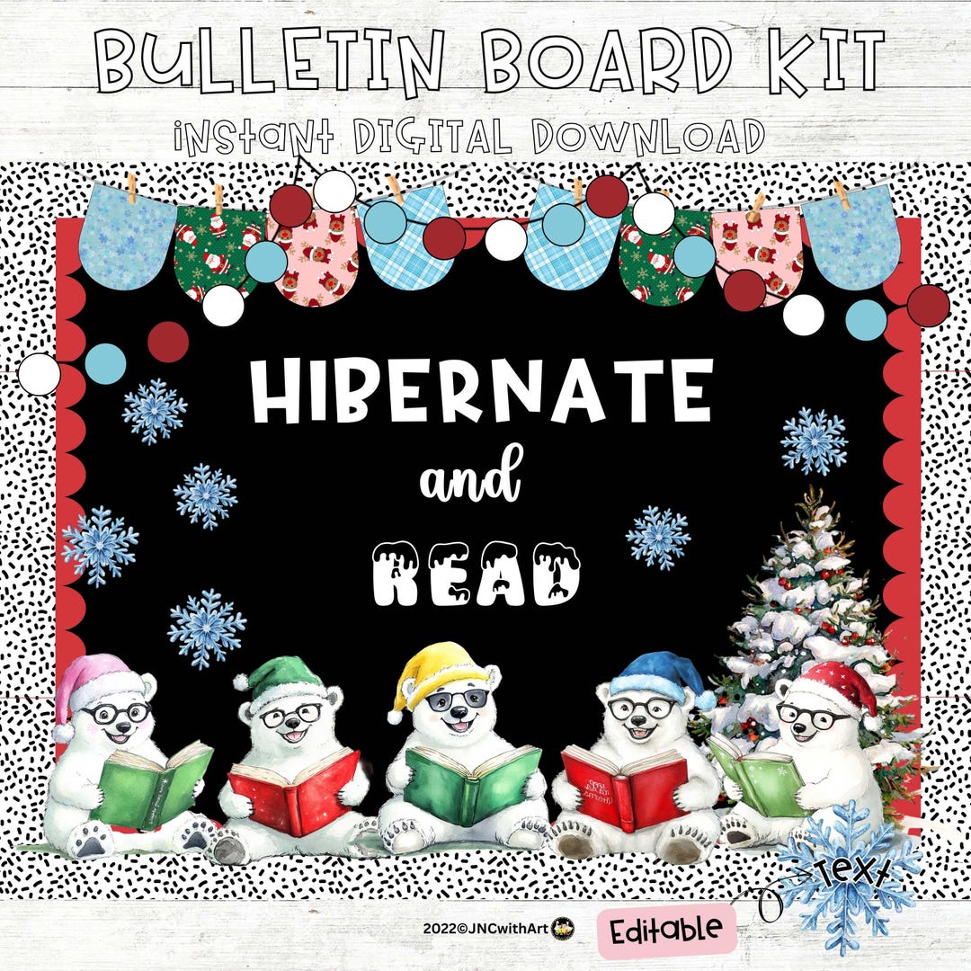 Winter Reading Bulletin Board Kit Hibernate With a Good Book Door Decor ...