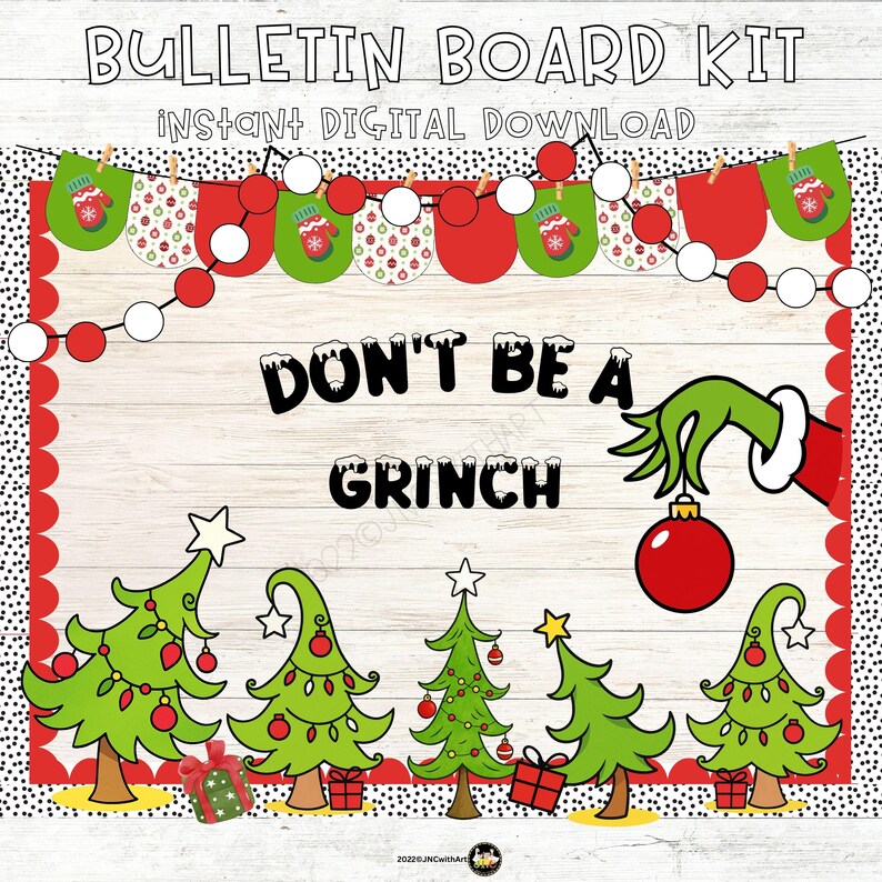 Grinch Christmas Bulletin Board Kit: Editable Classroom Decor (digital ...