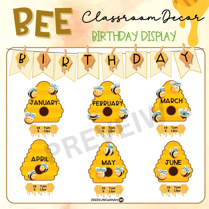Birthday Bulletin Board Kit Birthday Chart BEE Themed | Editable - Etsy