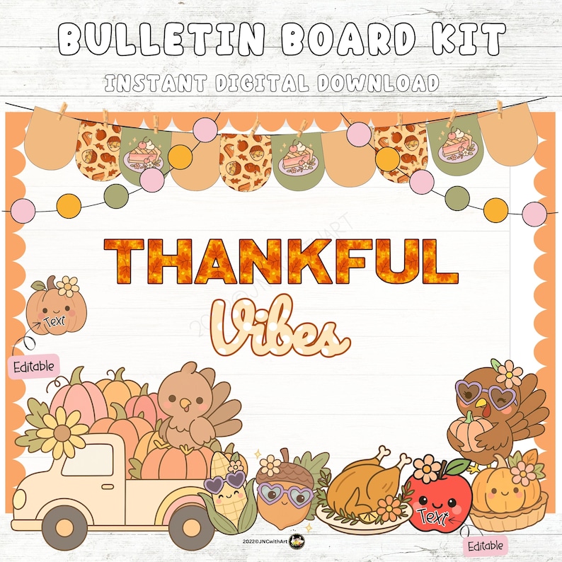 Thanksgiving Bulletin Board Kit: Thankful Vibes Classroom Decor (PDF ...
