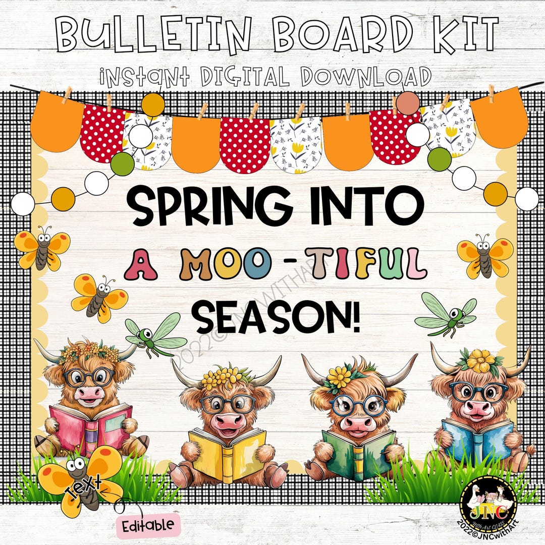 Spring Bulletin Board Kit | Moo-tiful Classroom Decor | Highland Cow ...