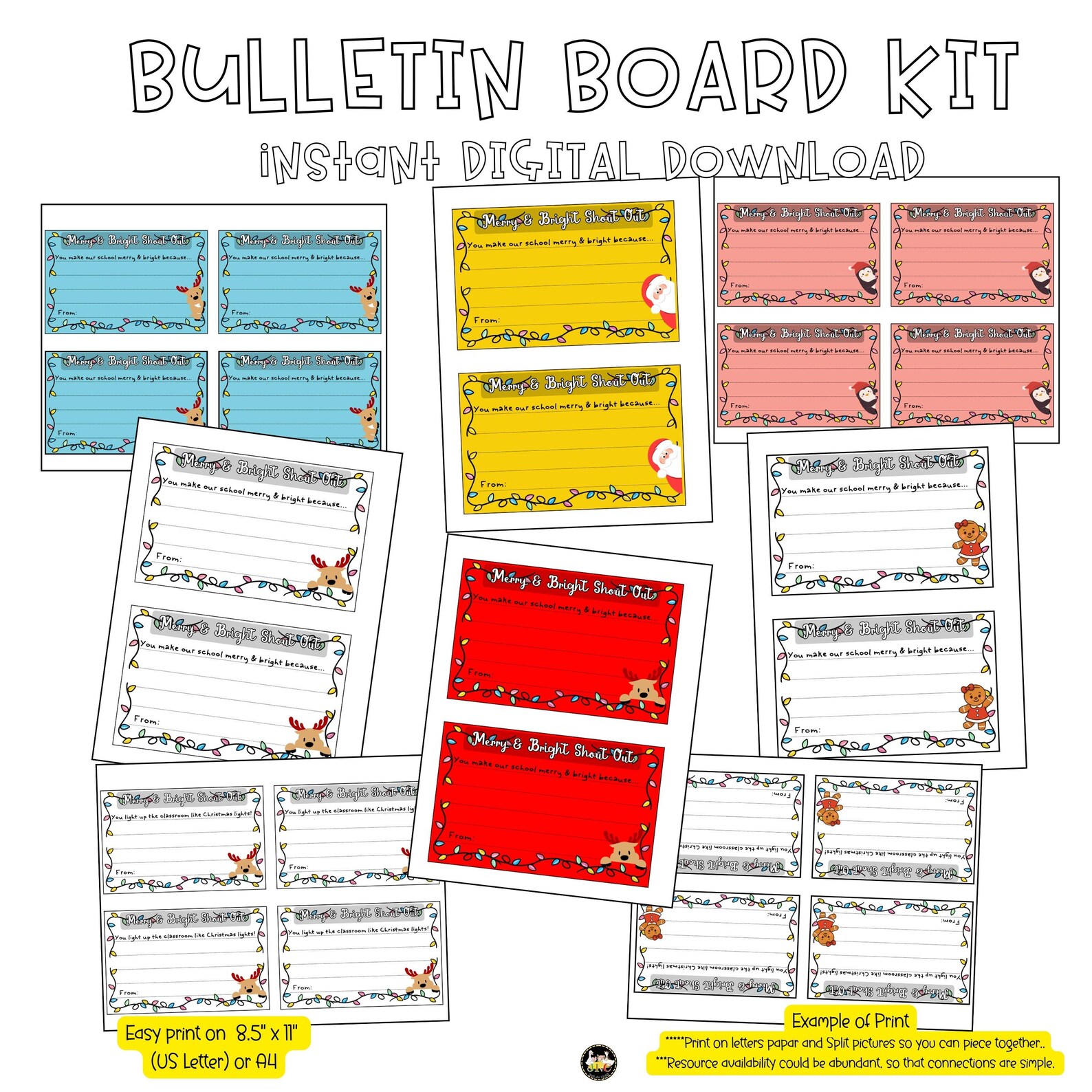 Christmas Staff Shout Out Board Kit: Merry & Bright Bulletin (editable ...