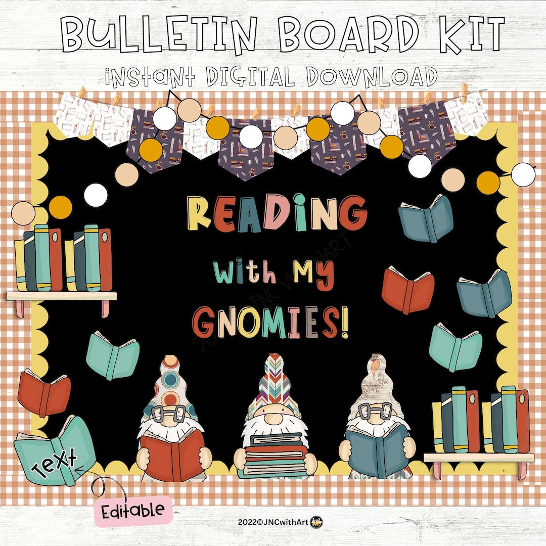 Reading Gnome Bulletin Board Kit | Library Classroom Decor | Reading ...