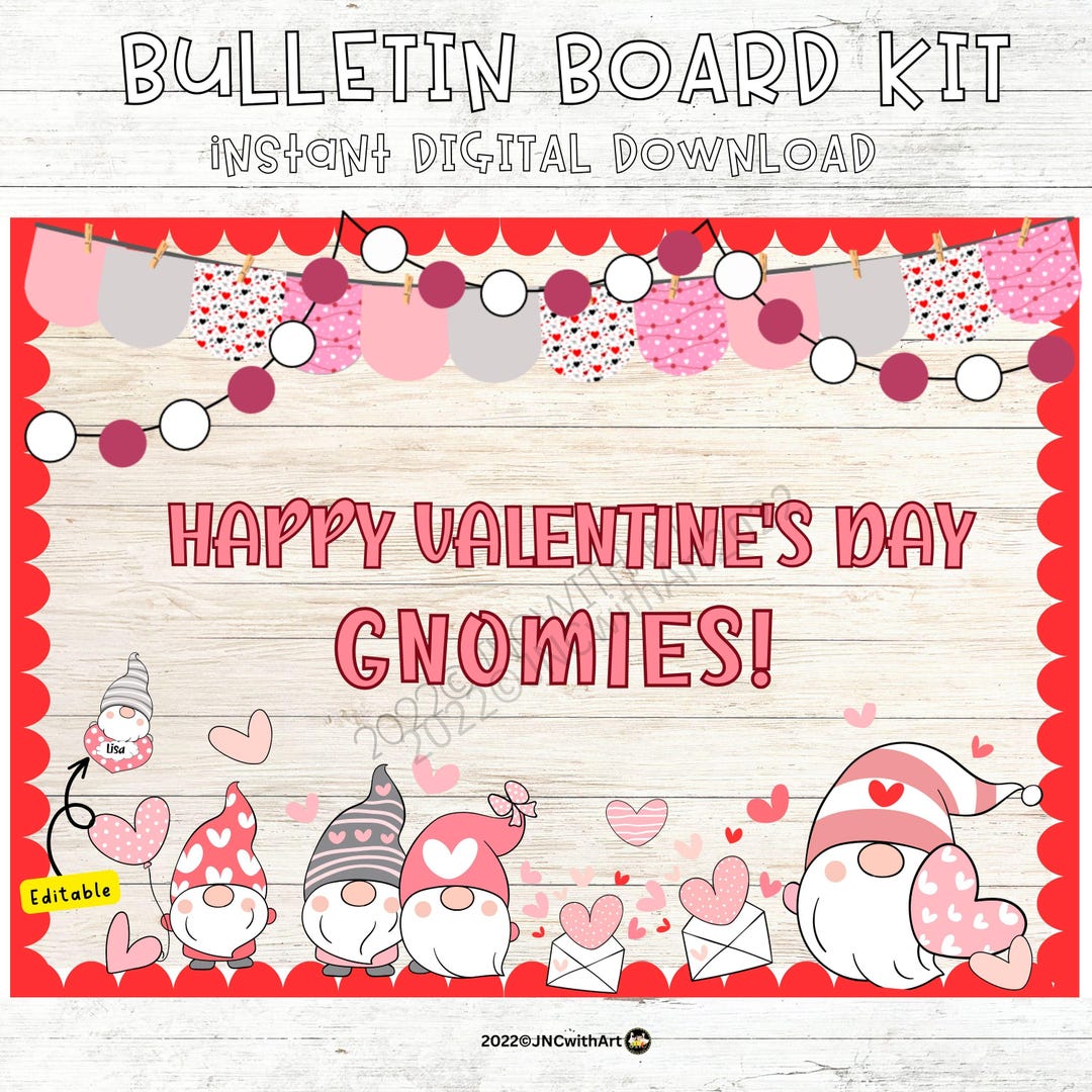 Valentine Gnome Bulletin Board Kit | Happy Valentine’s Day Gnomies ...