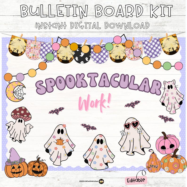 Groovy Ghost Halloween Bulletin Board Kit: Retro Classroom Decor (PDF ...