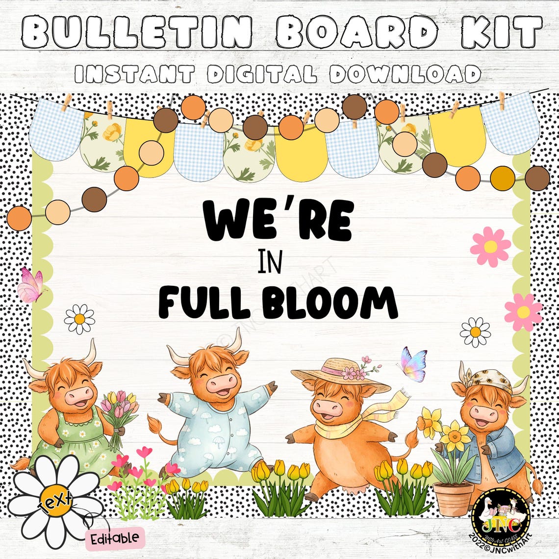 Highland Cow Spring Bulletin Board Kit | Moo-ving Into Spring Classroom ...