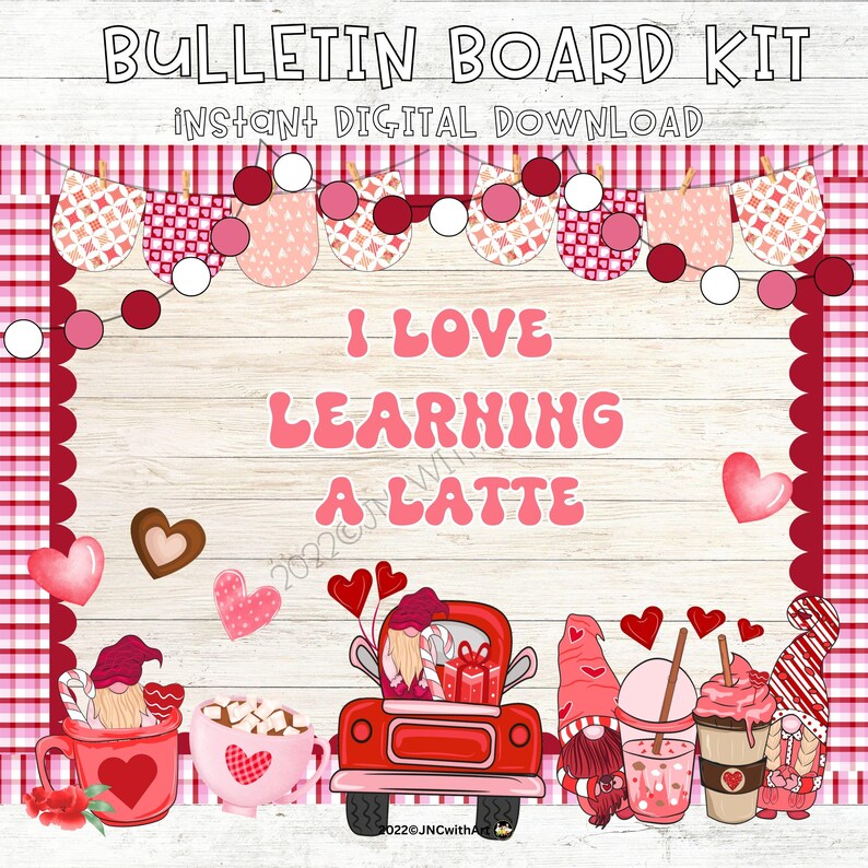 Valentine Bulletin Board Kit | Latte Gnome Classroom Decor (digital ...