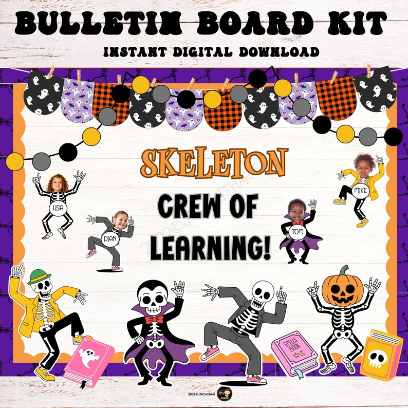 Skeleton Halloween Bulletin Board Kit | Fun Classroom Decor | Editable ...