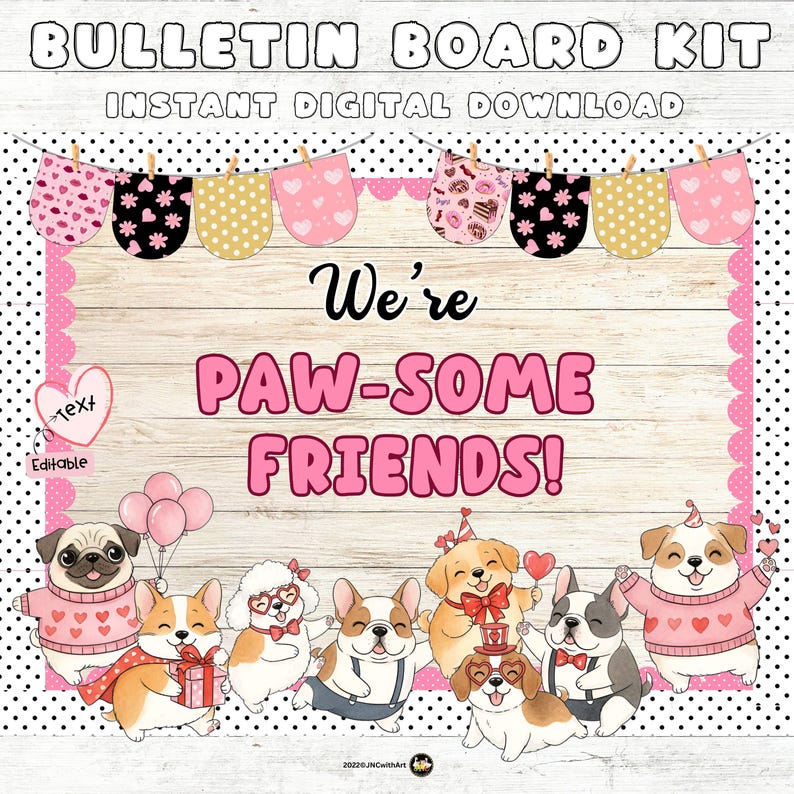 Valentine Puppy Bulletin Board Kit | Editable Classroom Decor (digital ...