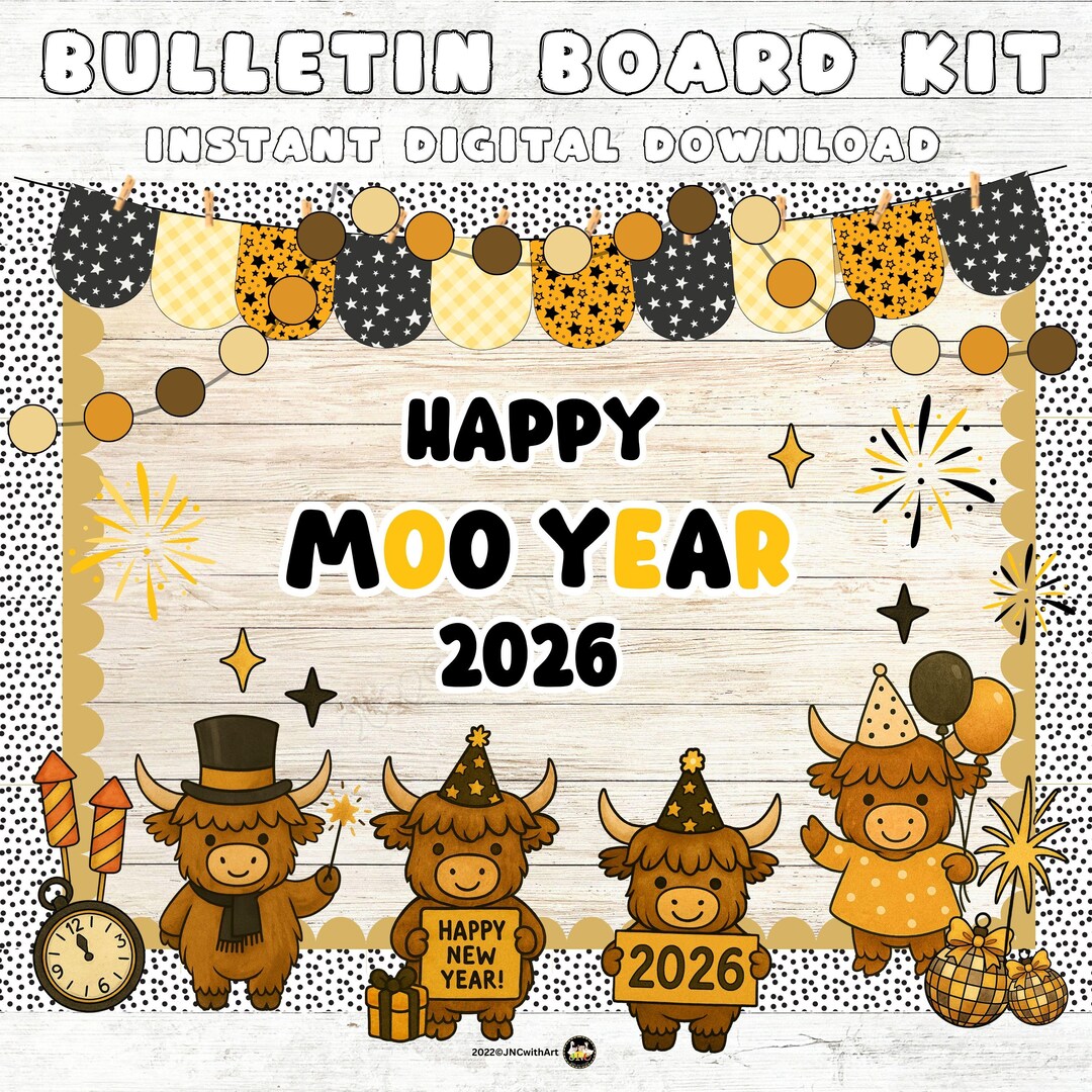 Highland Cow 'moo Year' 2026 Bulletin Board Kit | Classroom Decor ...