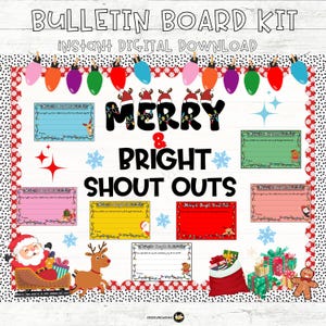 Christmas Staff Shout Out Board Kit: Merry & Bright Bulletin (editable ...