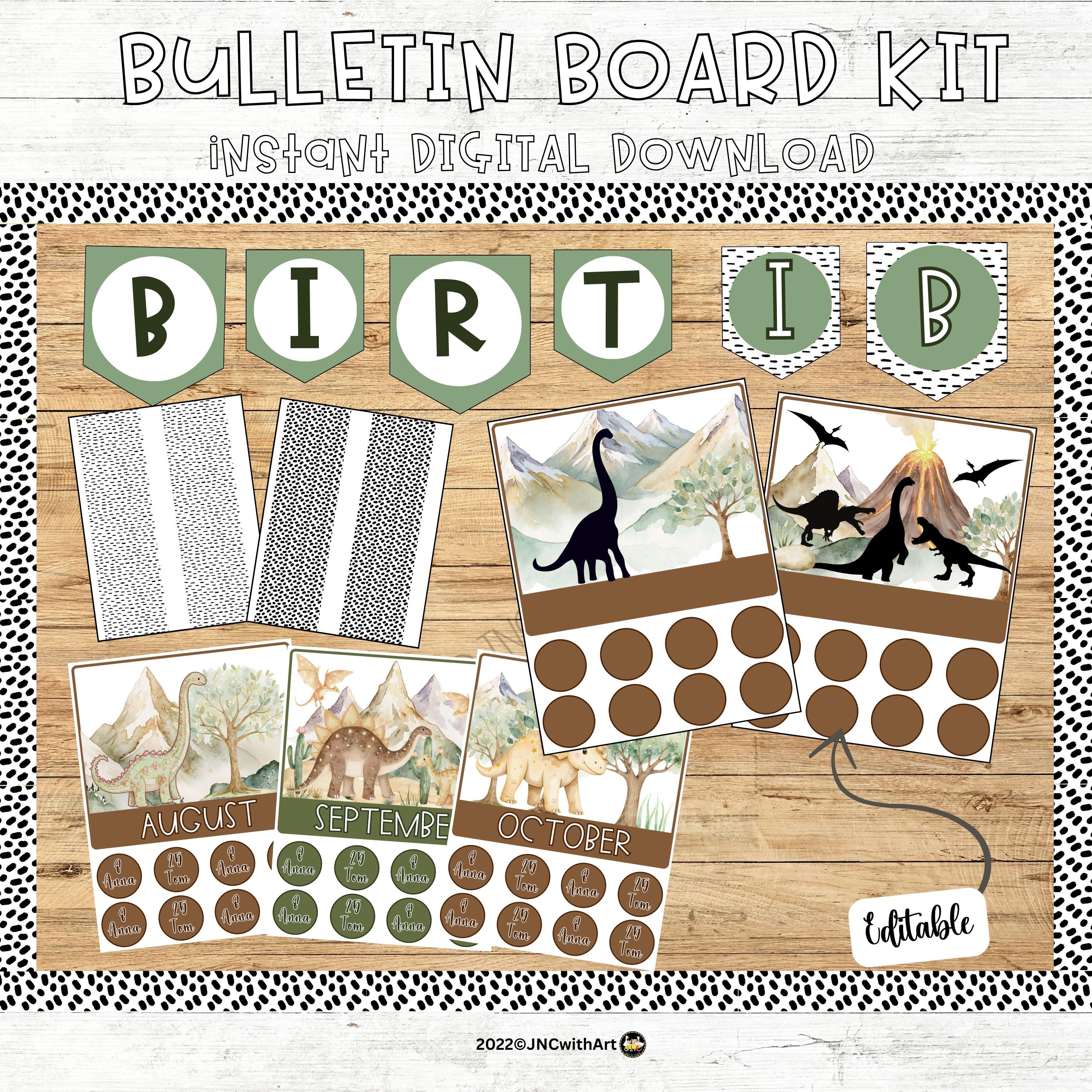 Birthday Bulletin Board Kit Birthday Chart Dinosaur Themed | Editable ...