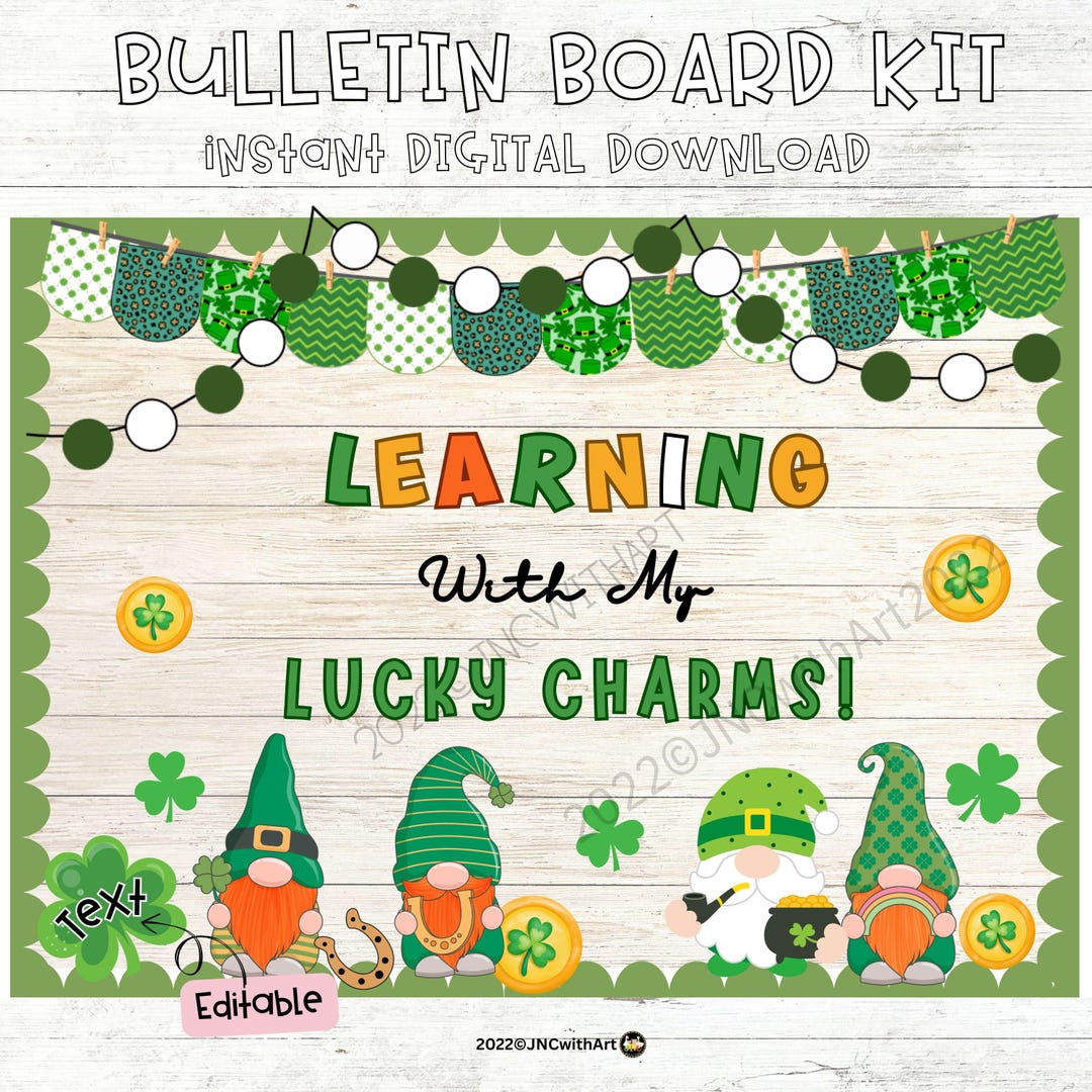 St Patrick's Day Bulletin Board Kit | Lucky Gnomes Classroom Decor ...