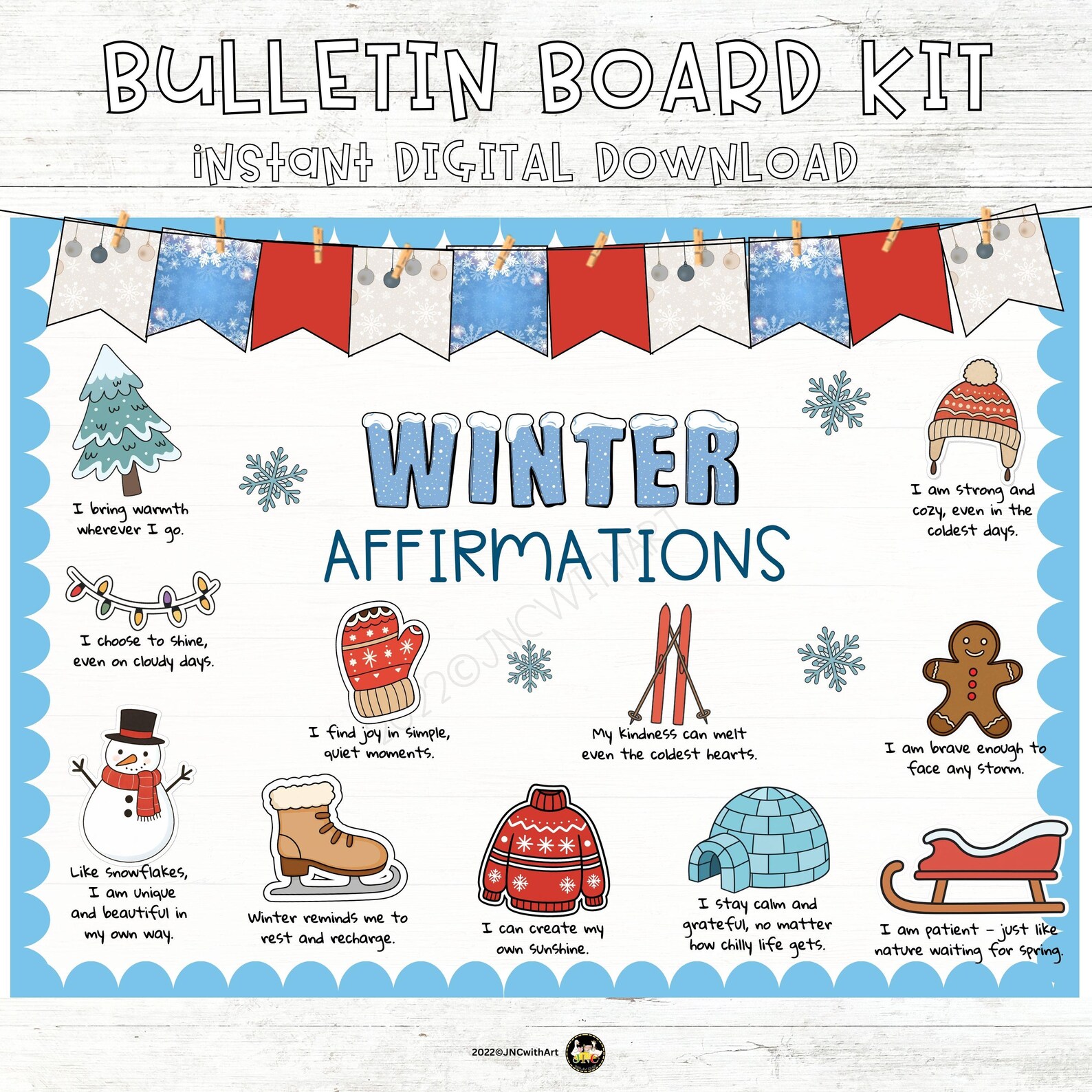 Winter Affirmations Bulletin Board Kit: Classroom Decor (editable ...