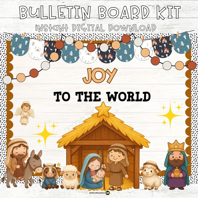 Nativity Bulletin Board, Baby Jesus Scene, Winter Christmas Door Decor ...