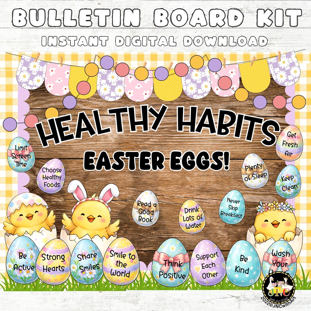 Healthy Habits Easter Eggs Bulletin Board Kit for Spring SEL Classroom ...