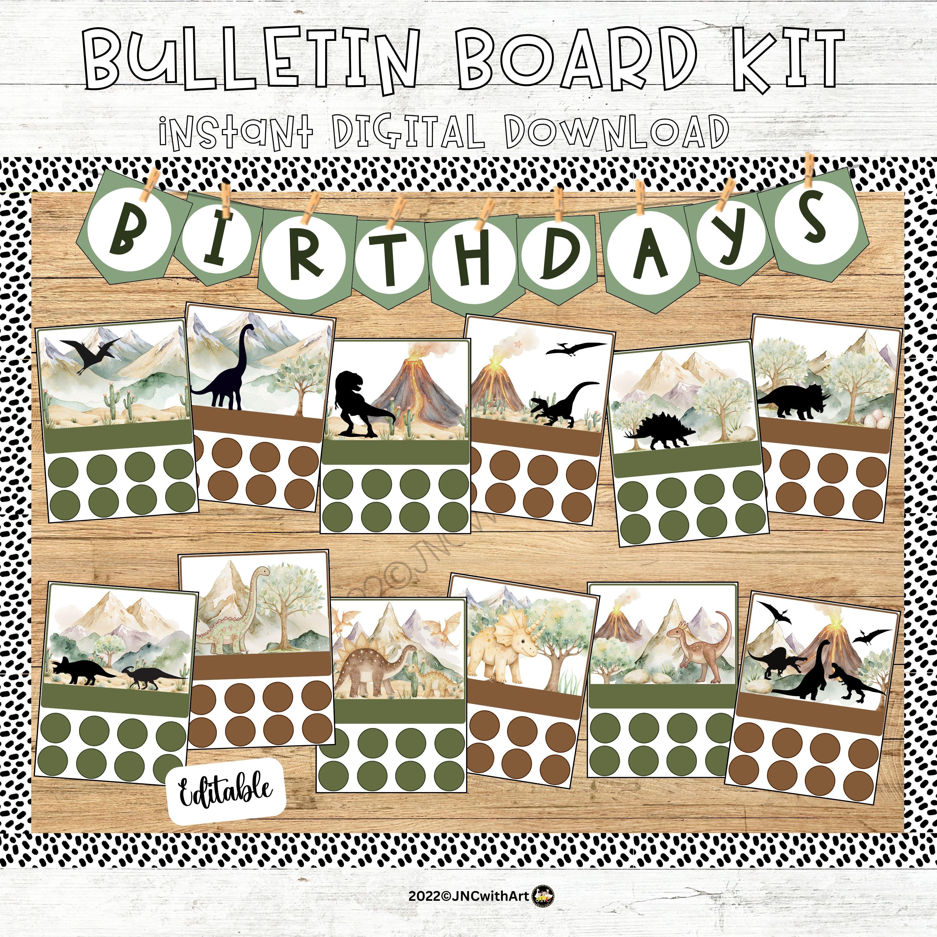 Birthday Bulletin Board Kit Birthday Chart Dinosaur Themed | Editable ...