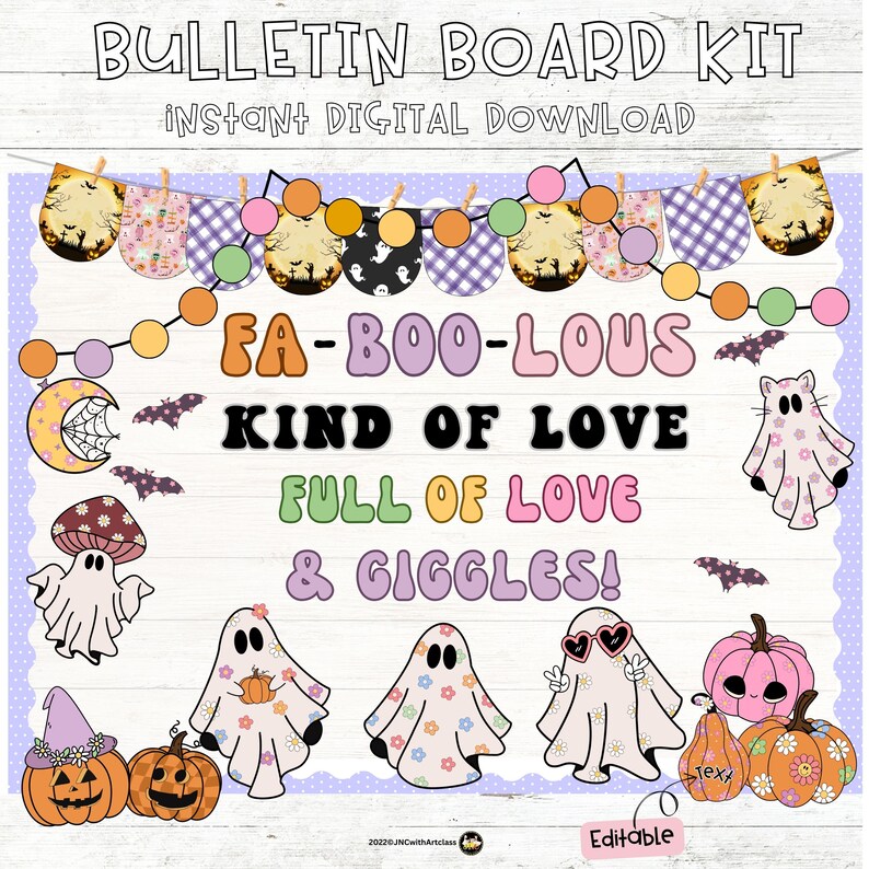 Groovy Ghost Halloween Bulletin Board Kit: Retro Classroom Decor (PDF ...