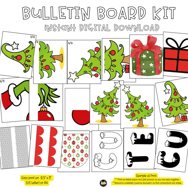 Grinch Christmas Bulletin Board Kit: Editable Classroom Decor (digital ...